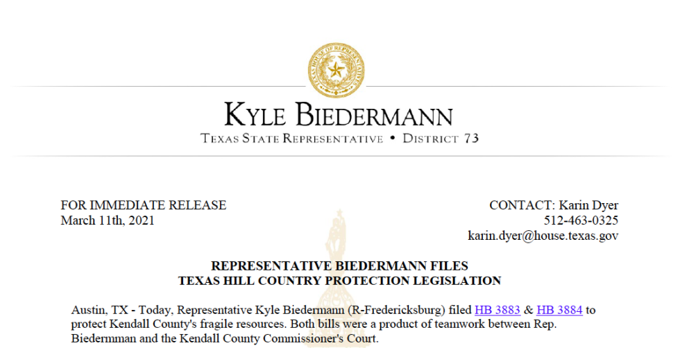Representative Biedermann files Texas Hill Country protection ...